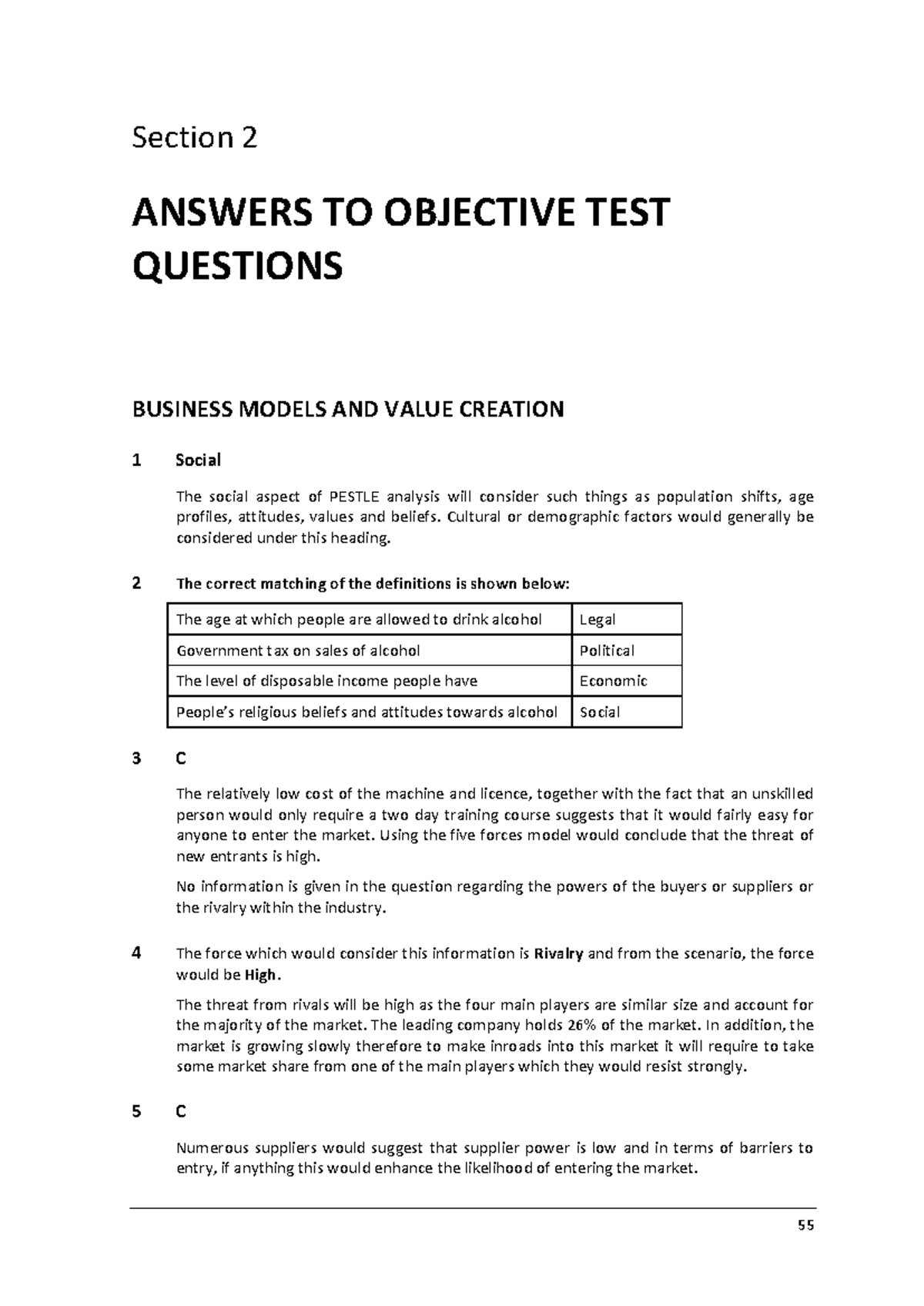 E2 Exam Practice Kit: Answers to Objective Test Questions on Business ...