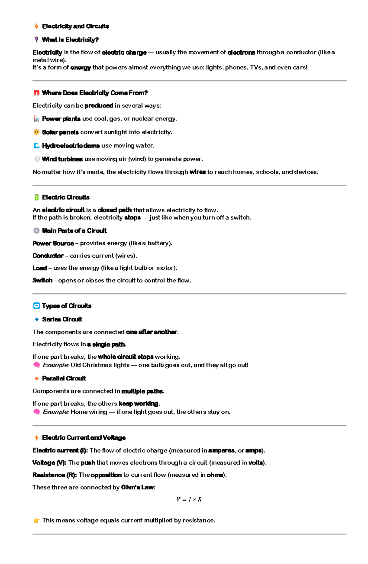 Electricity and Circuits: Understanding Flow, Sources, and Types - Studocu