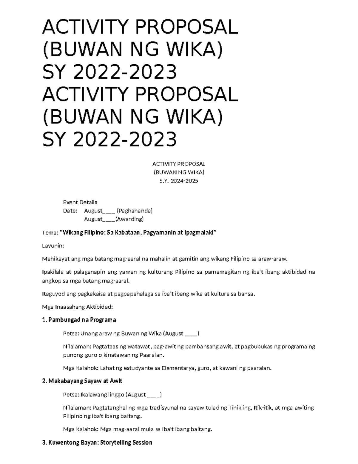 Buwan ng Wika Activity Proposal for SY 2024: Engaging Students in ...