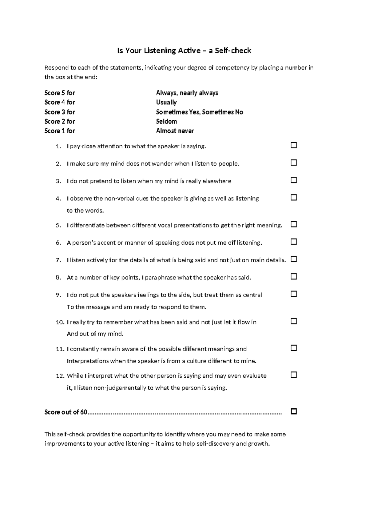 Is Your Listening Active? Self-Quiz for Competency Assessment - Studocu