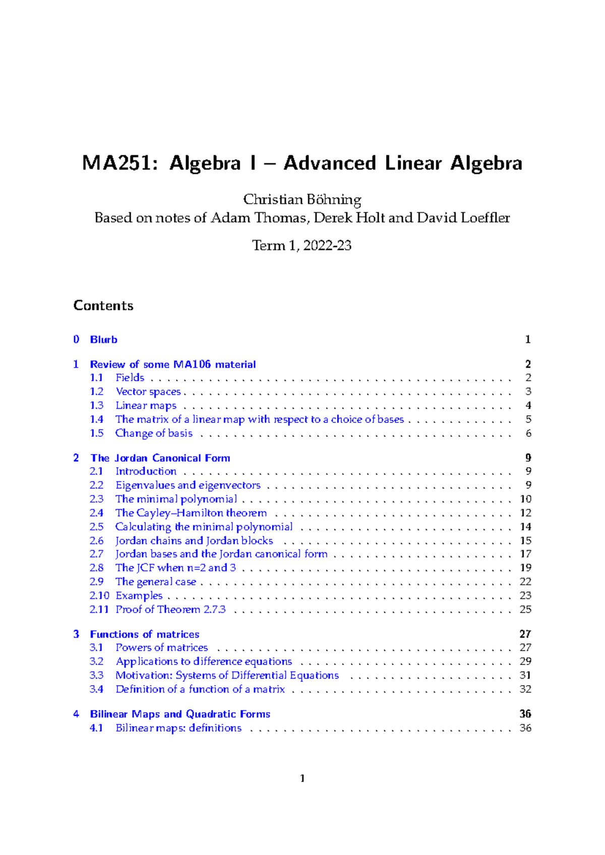 Lecture Notes on Advanced Linear Algebra MA251 - Studocu
