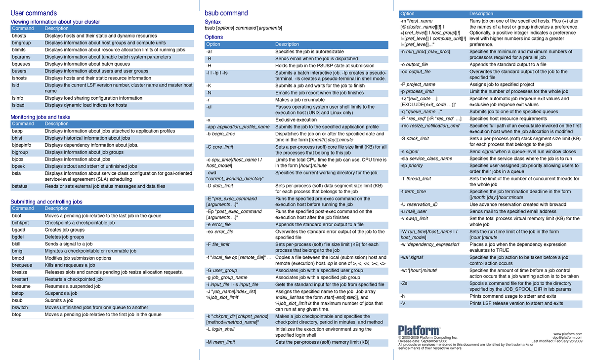 Lsf-quick-reference user commands - platform © 2000-2009 Platform ...