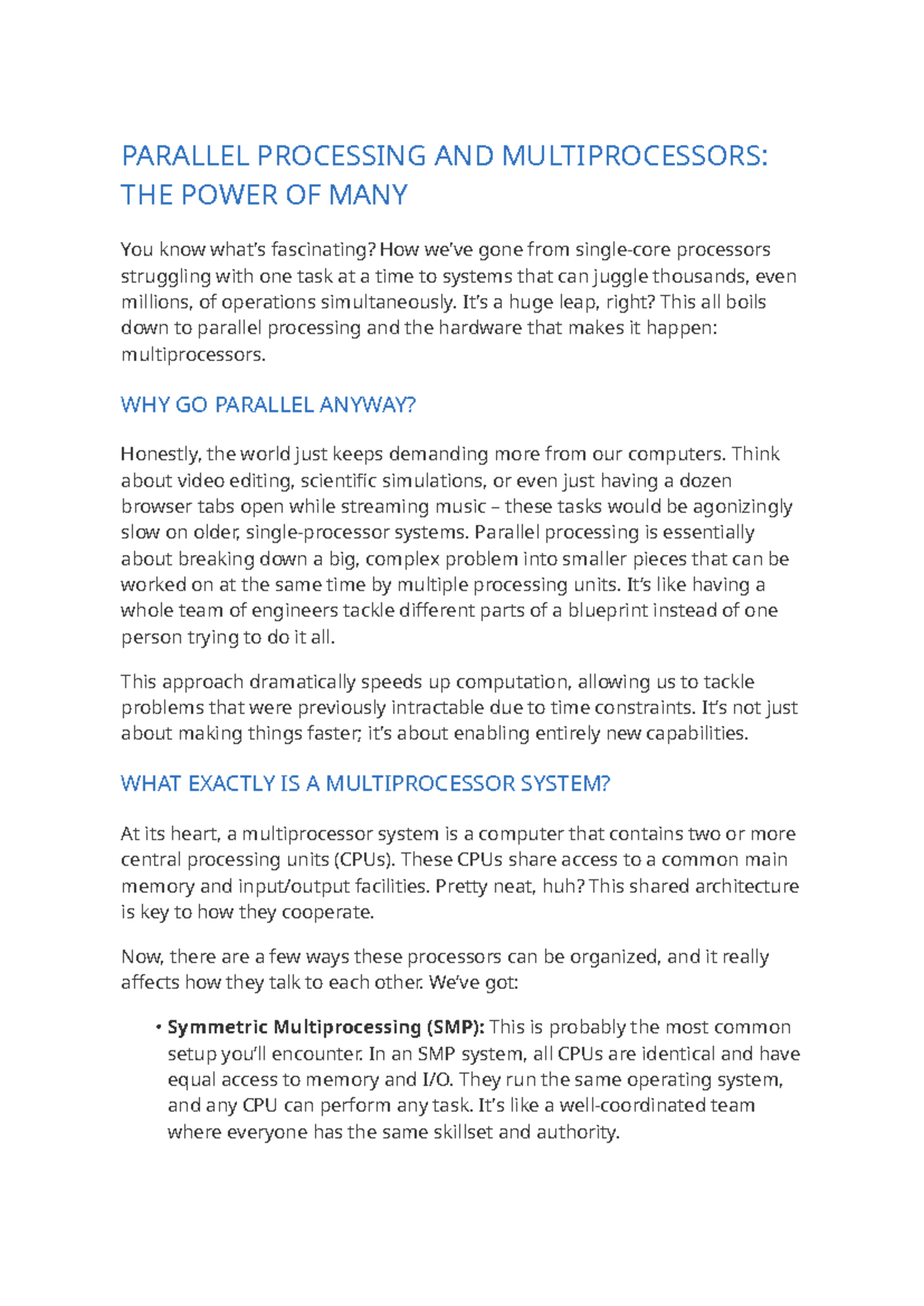 Parallel Processing & Multiprocessors: An In-Depth Overview - Studocu