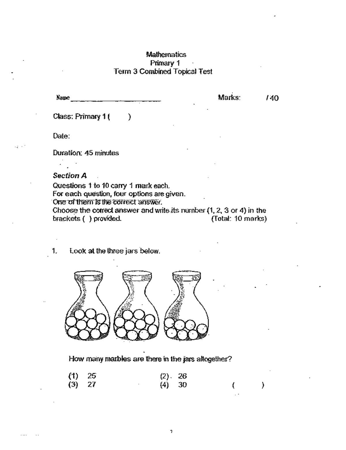 P1 Maths 2016 Term 3 & 4 Combined Topical Test Papers - Studocu
