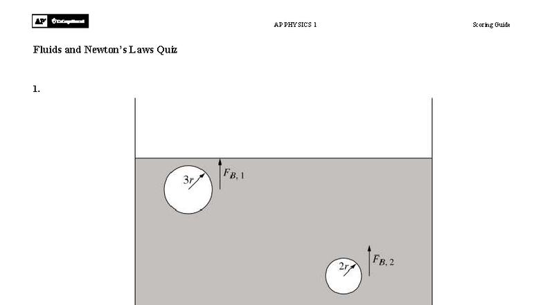 AP PHYSICS 1 Fluids and Laws Quiz 1 Scoring Guide and Solutions - Studocu