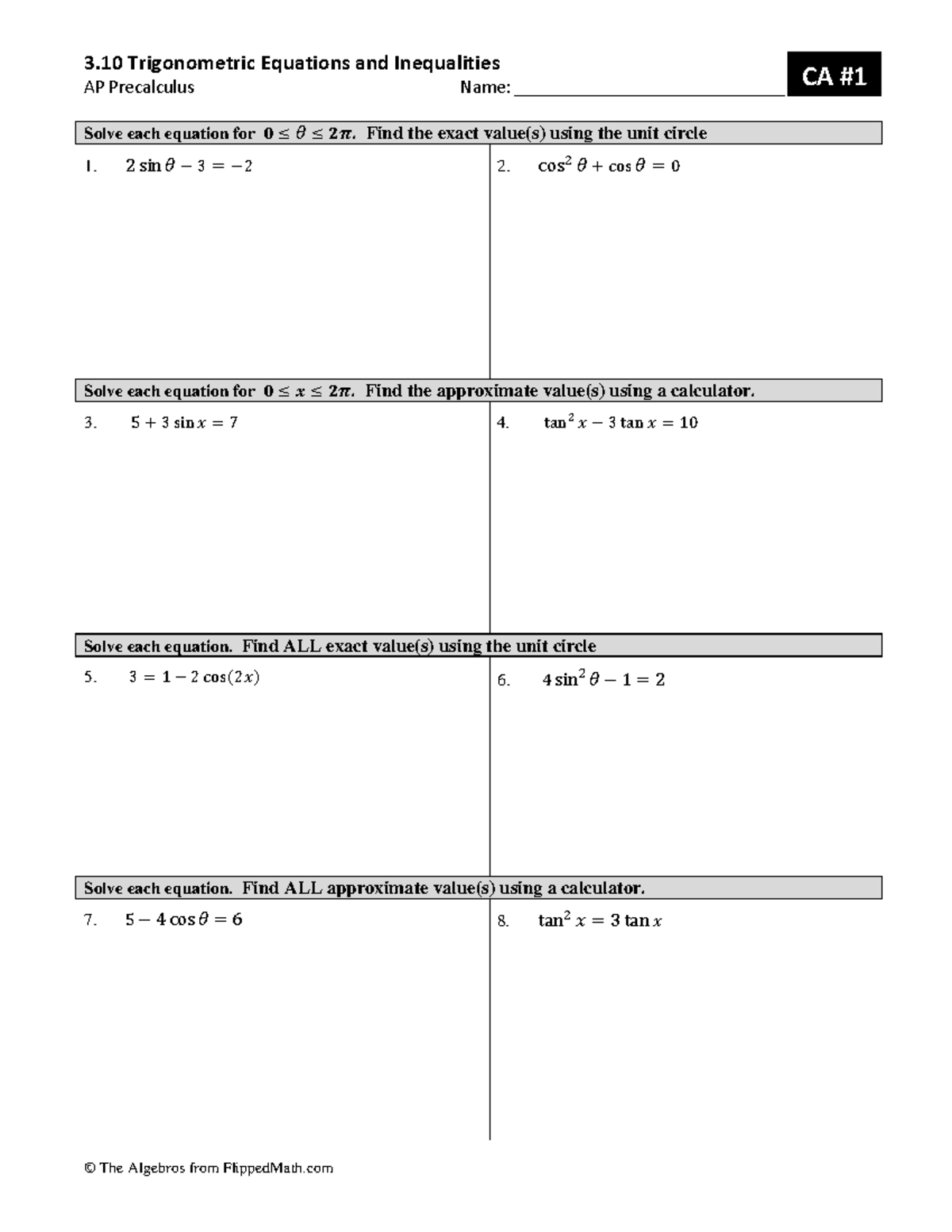 3.10 Trigonometric Equations & Inequalities - AP Precalculus - Studocu