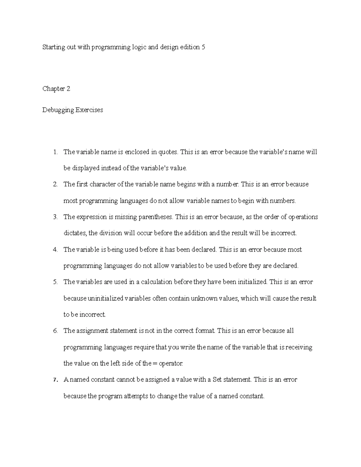 Chapter 3 Debugging Exercises - Starting Out Programming logic and Design Edition 5 Chapter 3 ...