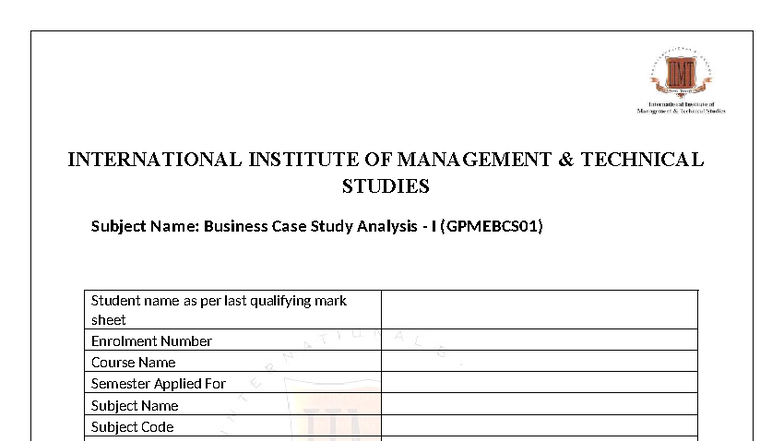 Business Case Study Analysis I Guidelines (GPMEBCS01) - Studocu