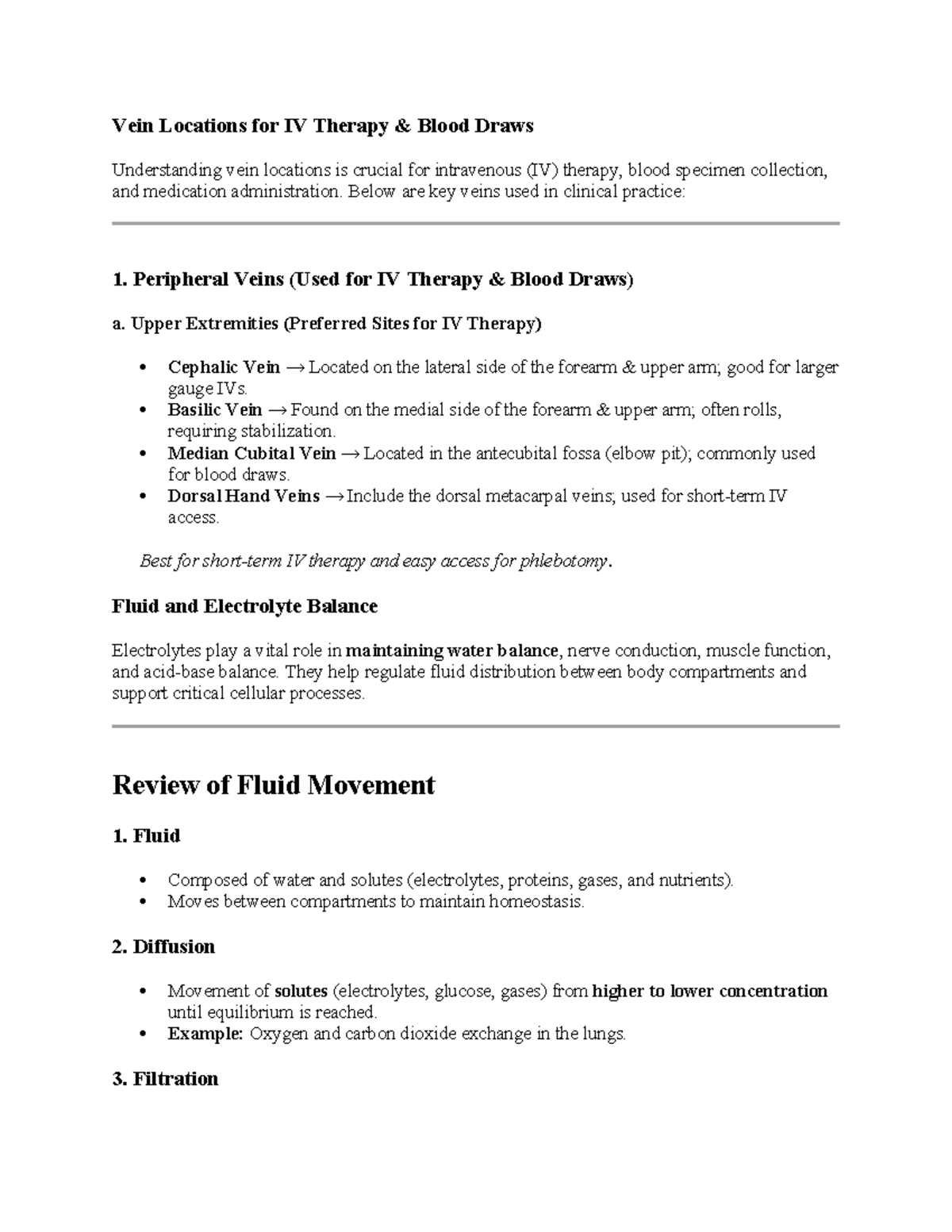 IV and blood specimen - notes - Vein Locations for IV Therapy & Blood ...