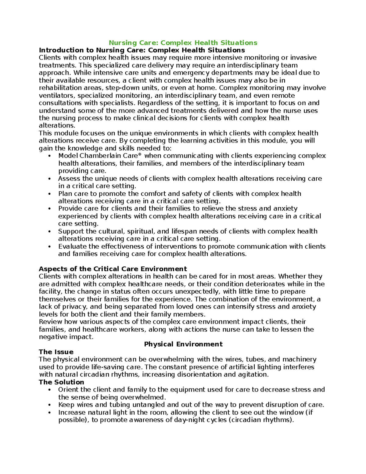 NURS 101 - Nursing Care for Clients with Complex Health Situations ...