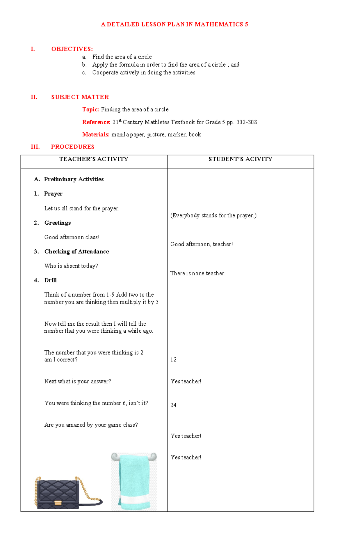 721863849 math lesson plan 5 find the area of circle - A DETAILED ...