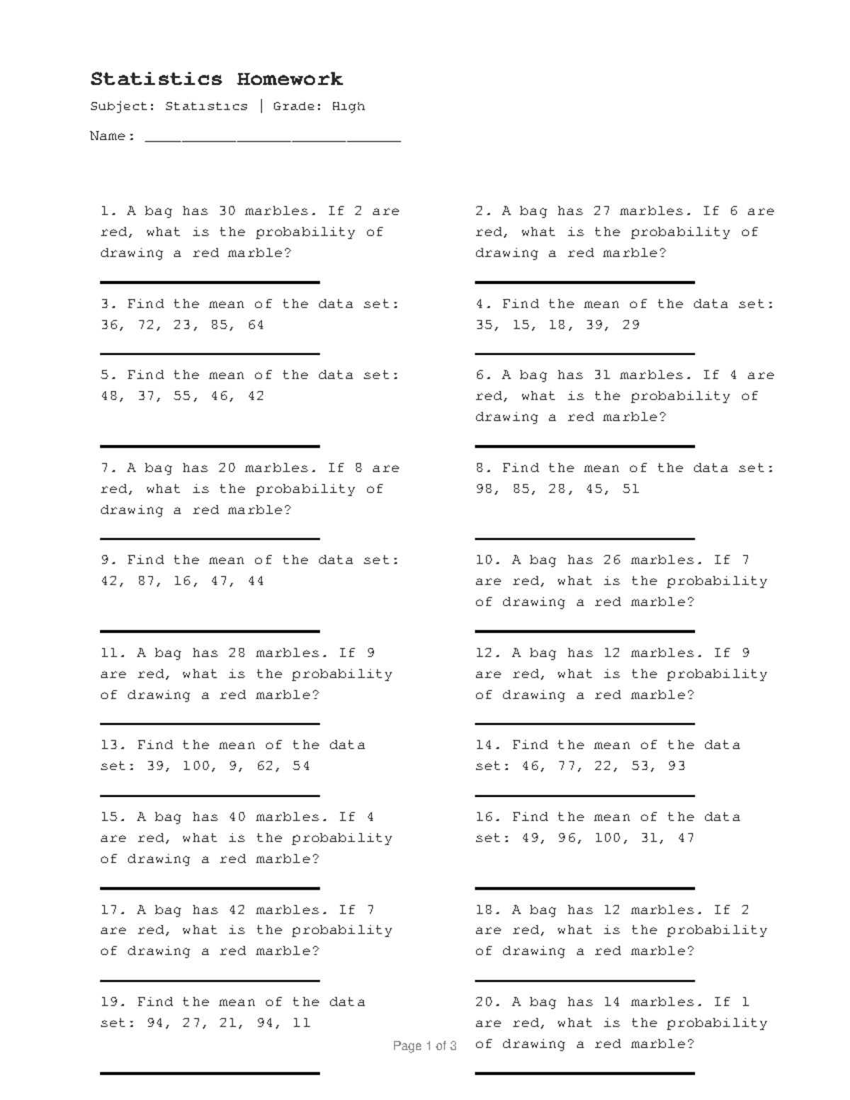 Statistics Homework 9 - Probability & Mean Calculations - Studocu
