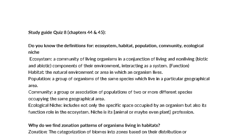 Chapter Review: Ecosystems, Populations, and Biodiversity (Quiz 8 ...