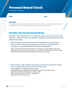 Chapter 1 lesson 2 personal finance - PAGE 1 O F 3 History of Credit in ...
