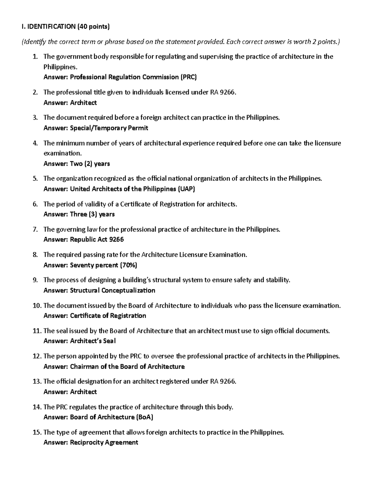 EXAM Review for Professional Practice in Architecture (PROF PRAC) - Studocu