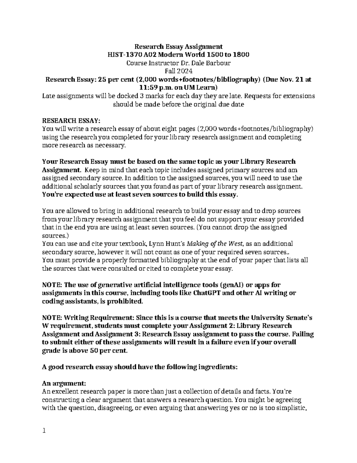 HIST-1370 A02 Modern World 1500 to 1800 Research Essay Fall 2024 ...
