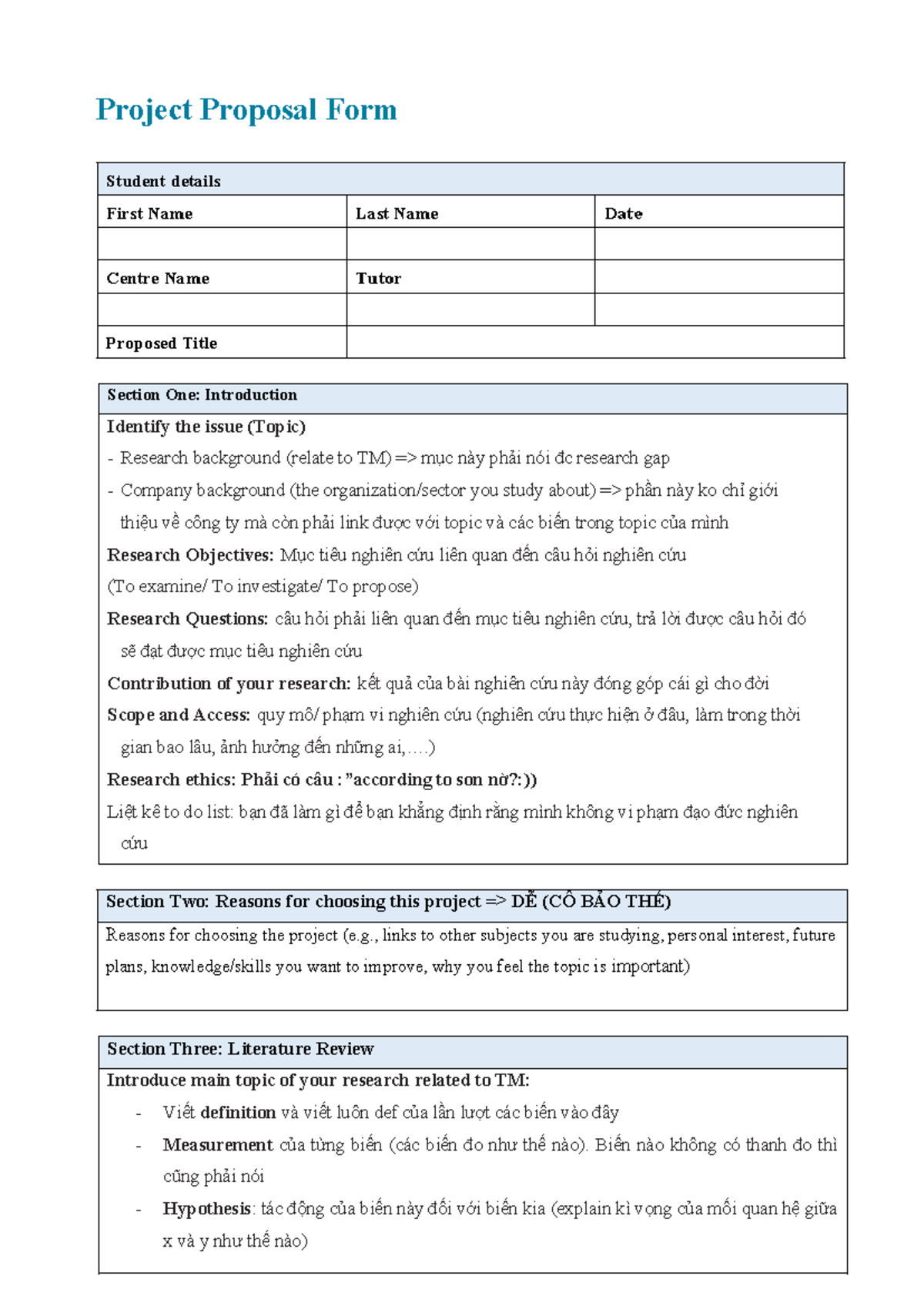 Project Proposal Form 2026: Research Methodology & Objectives - Studocu
