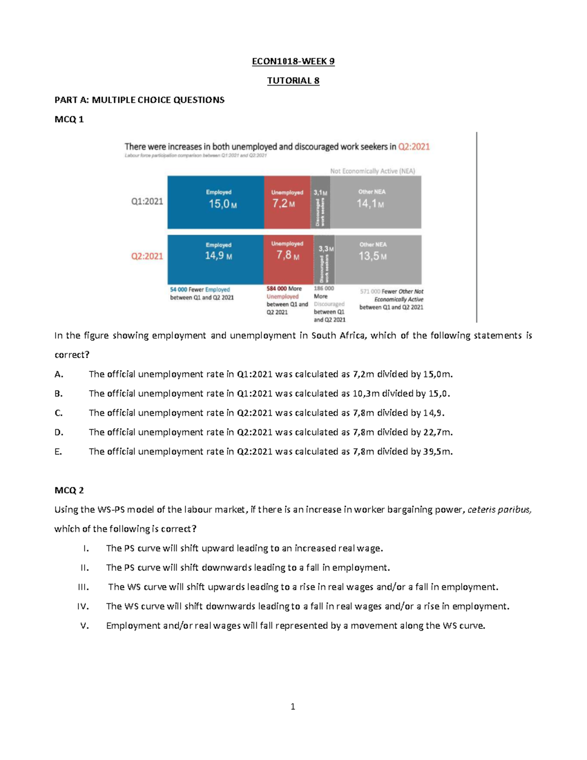 MACRO 2025 TUTORIAL 8: MCQ on Employment & Inflation - Studocu