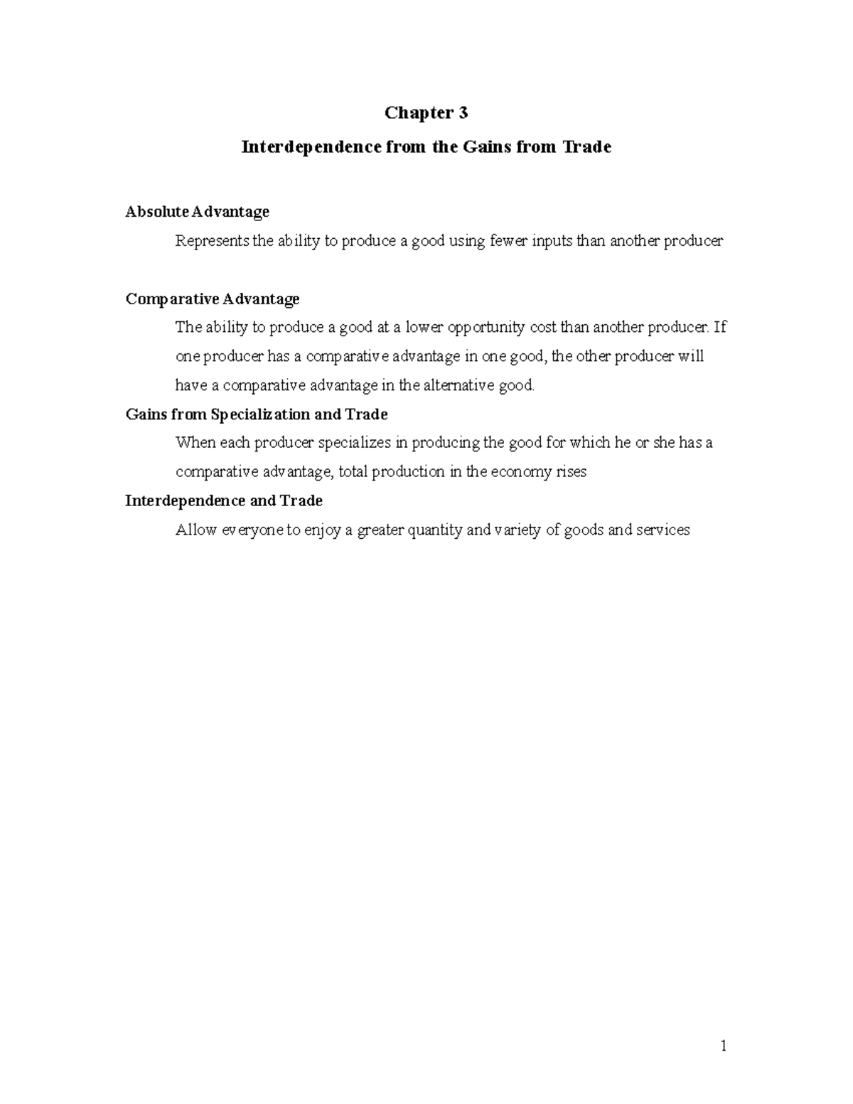 Chapter 3 Interdependence and the Gains from Trade - Chapter 3 ...