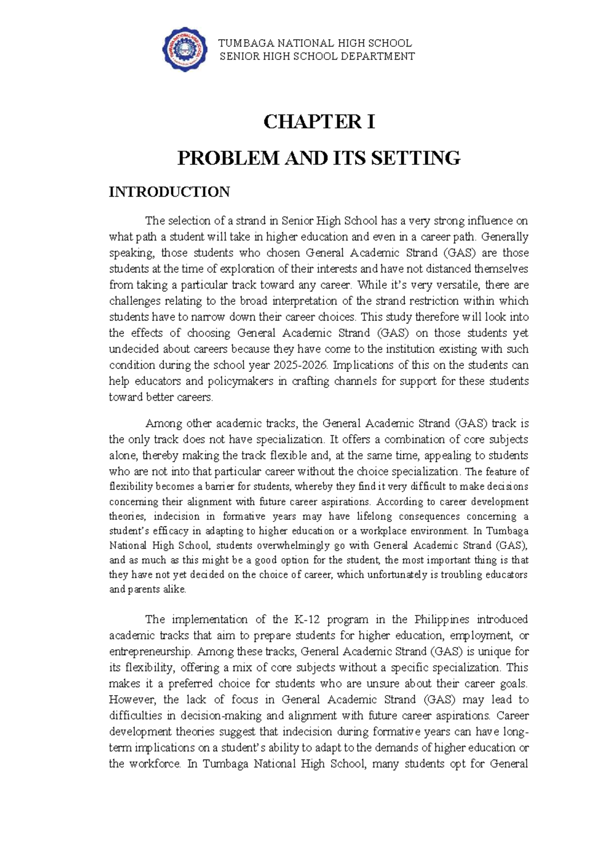 Effects of Choosing General Academic Strand (GAS) on Career Indecision ...