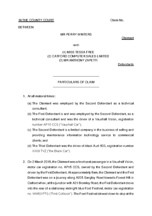 Basic Particulars of Claim in Tort and Contract - Rules for Particulars ...