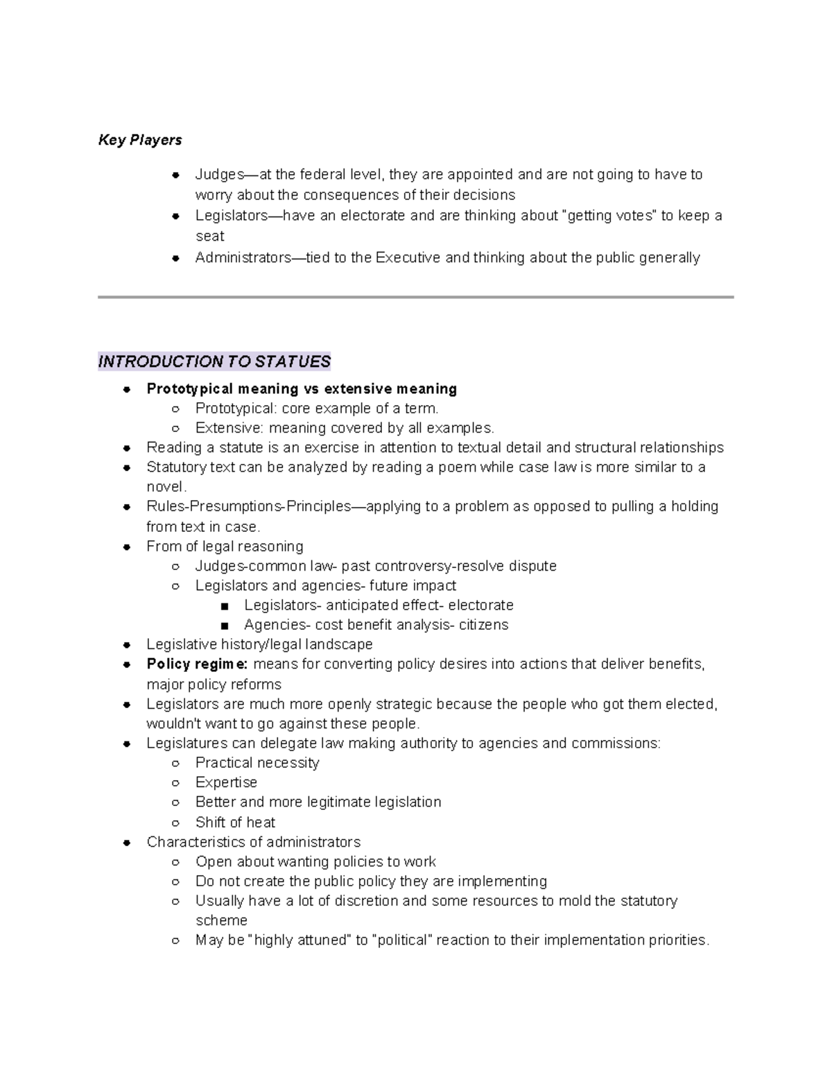 Hoffman LEG REG FULL Outline: Key Concepts in Legislative Process and ...