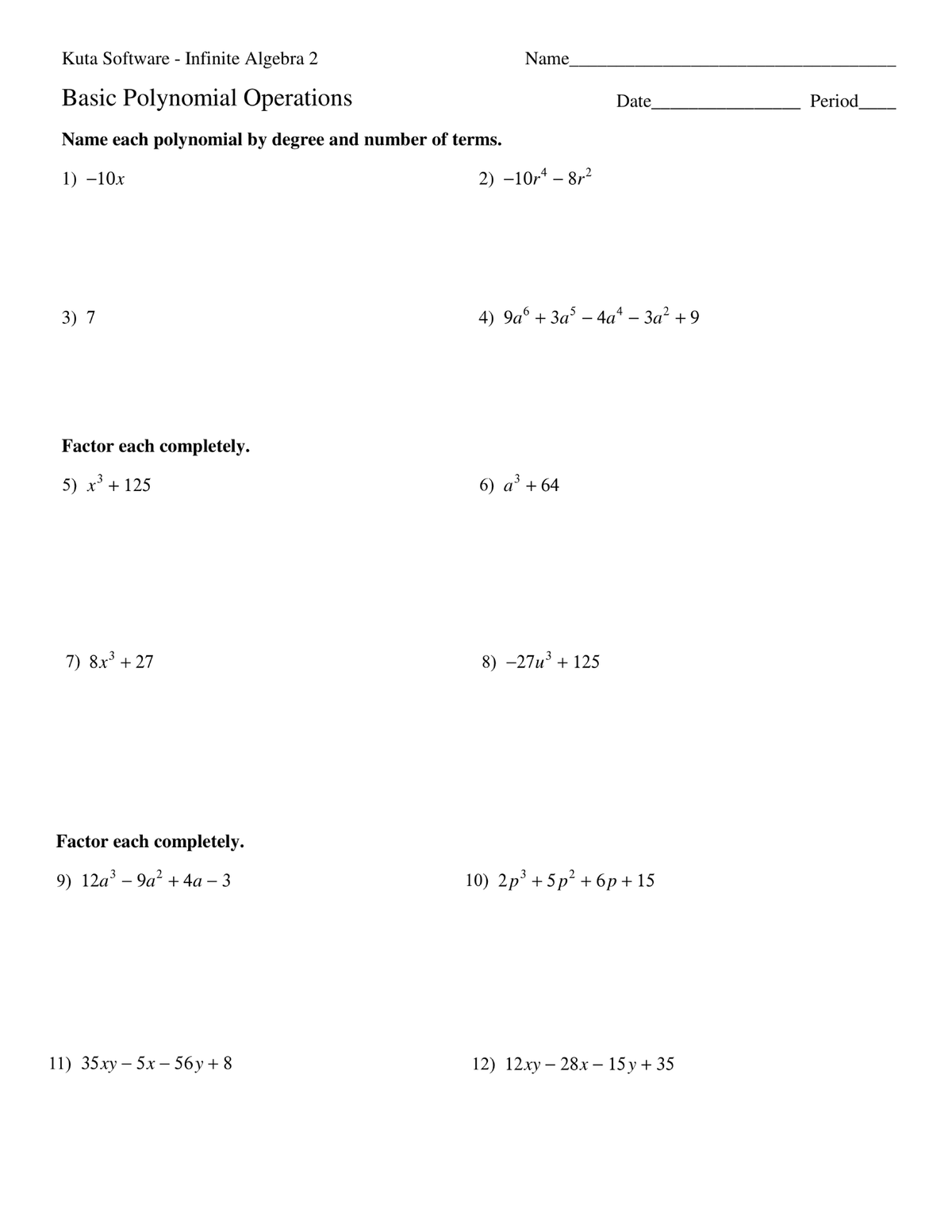 MAT 131 CW 7-9: Basic Polynomial Operations and Factoring - Studocu