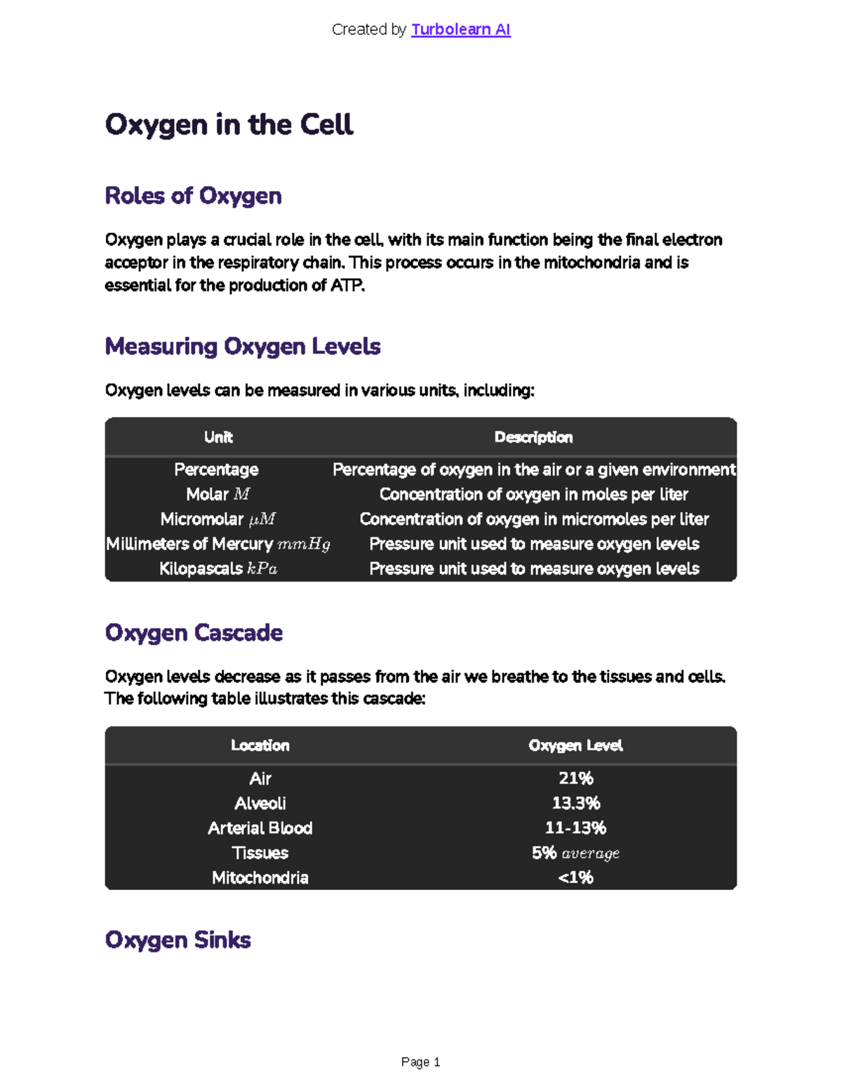 4-2 - lecture notes - Oxygen in the Cell Roles of Oxygen Oxygen plays a ...