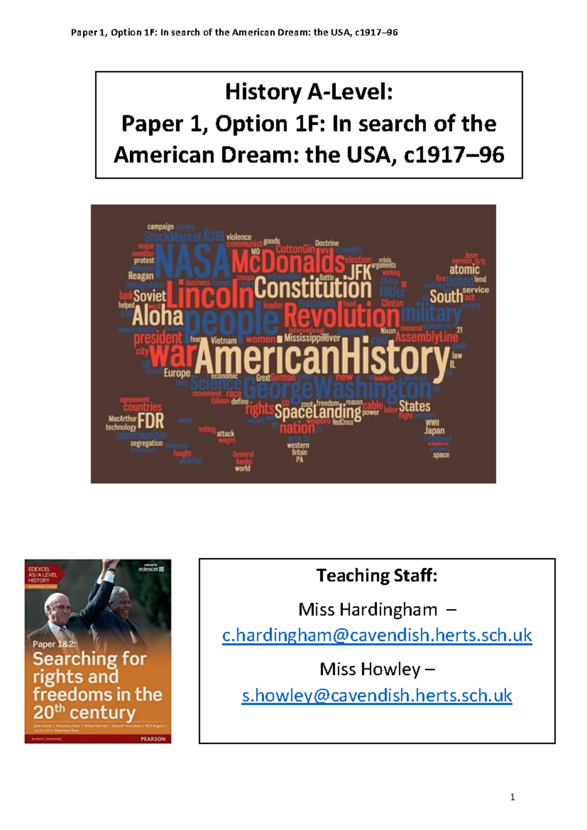 A-Level History Paper 1 Guide: The American Dream 1917-1996 - Studocu