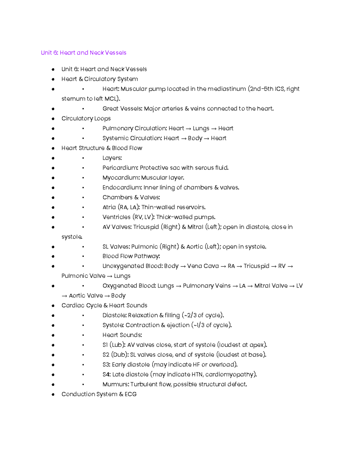 Unit 6: Heart and neck vessels - HA exam 3 notes summary - Studocu