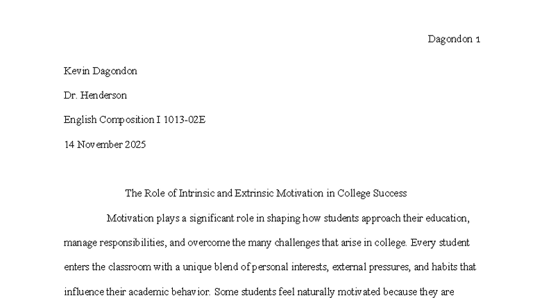 The Role of Intrinsic & Extrinsic Motivation in College Success - ENG ...