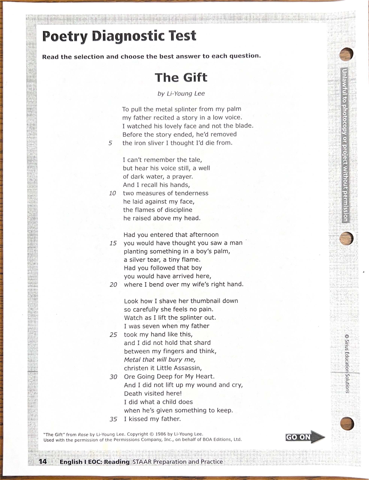 Poetry diagnostic test: Reading comprehension and analysis practice ...