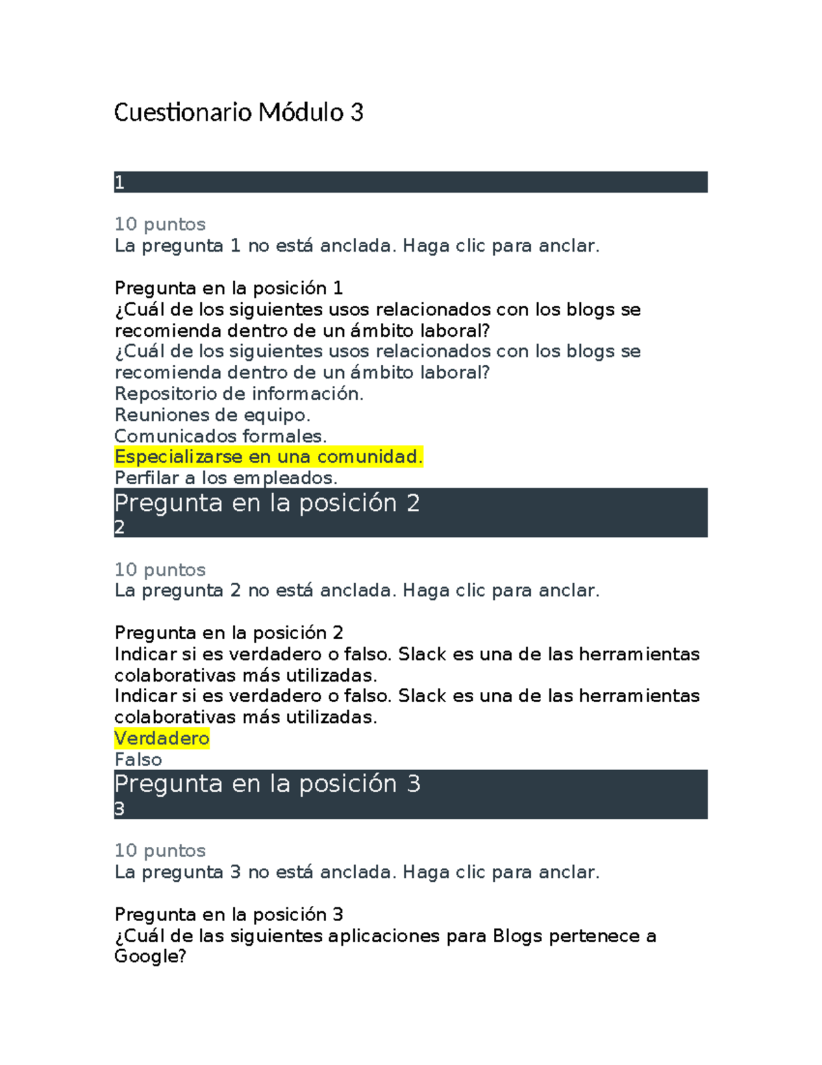 Cuestionario Módulos 3 y 4: Preguntas y Respuestas Clave - Studocu