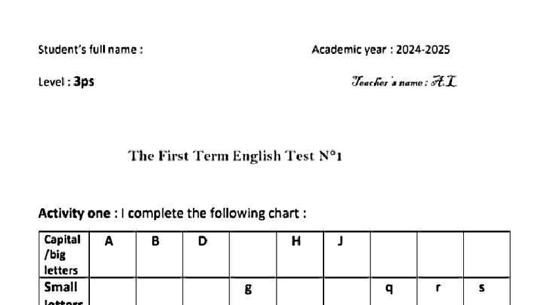 3PS English First Term Test Activities and Exercises - Studocu