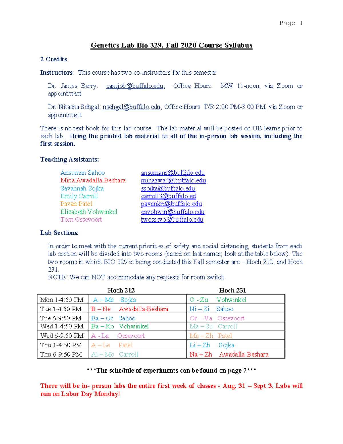 Bio329 GENITIC BIOLOGY Biology SYLLBUS - Genetics Lab Bio 329, Fall ...