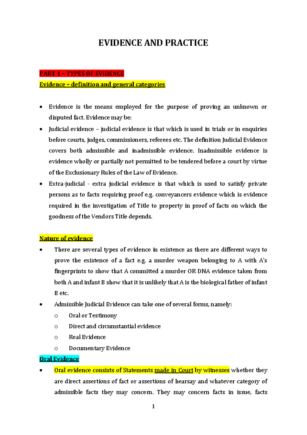 1. Types of Evidence and Admissibility Analysis - Mr. Lungu SC - Studocu