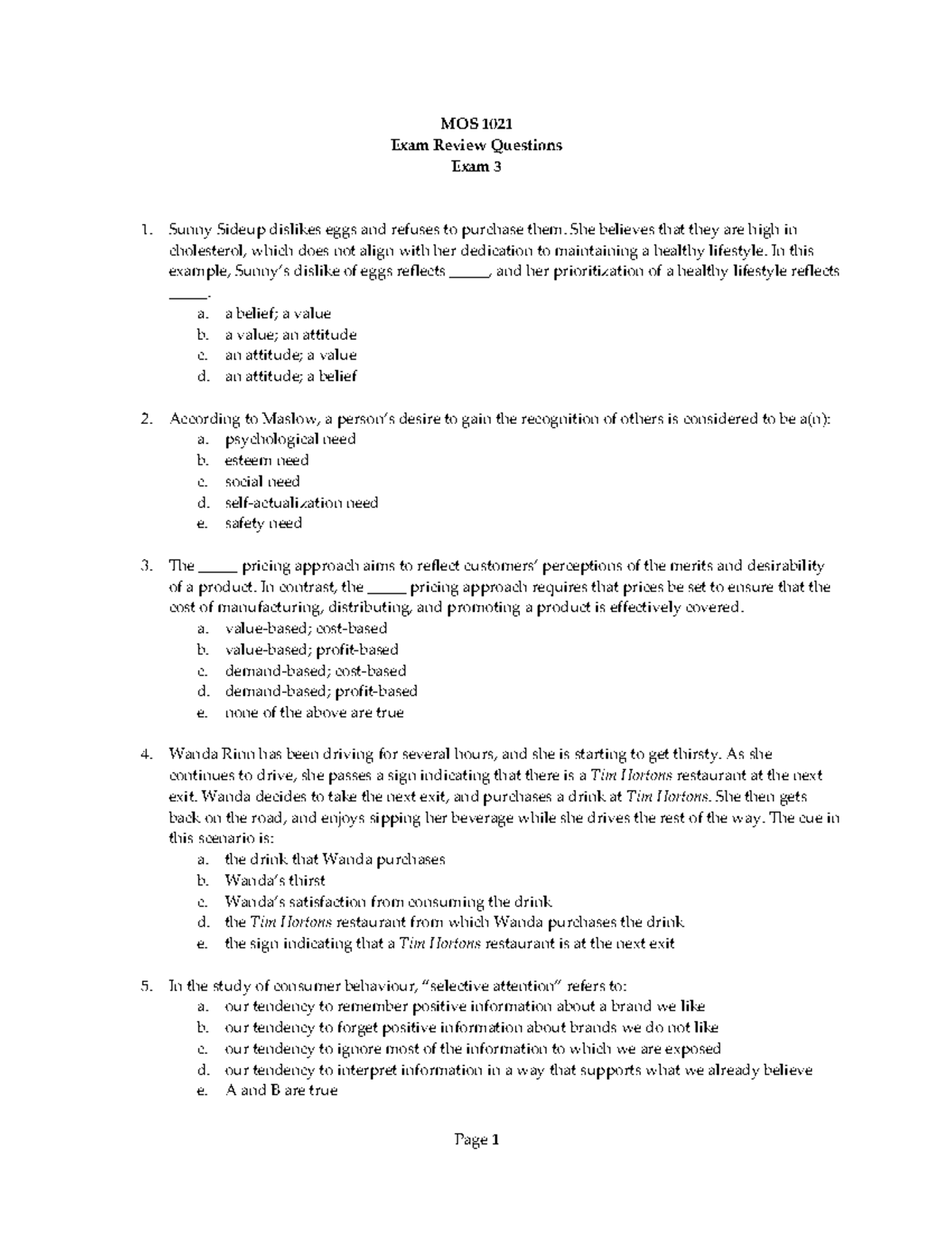 Mos sample questions final - MOS 1021 Exam Review Questions Exam 3 1 ...