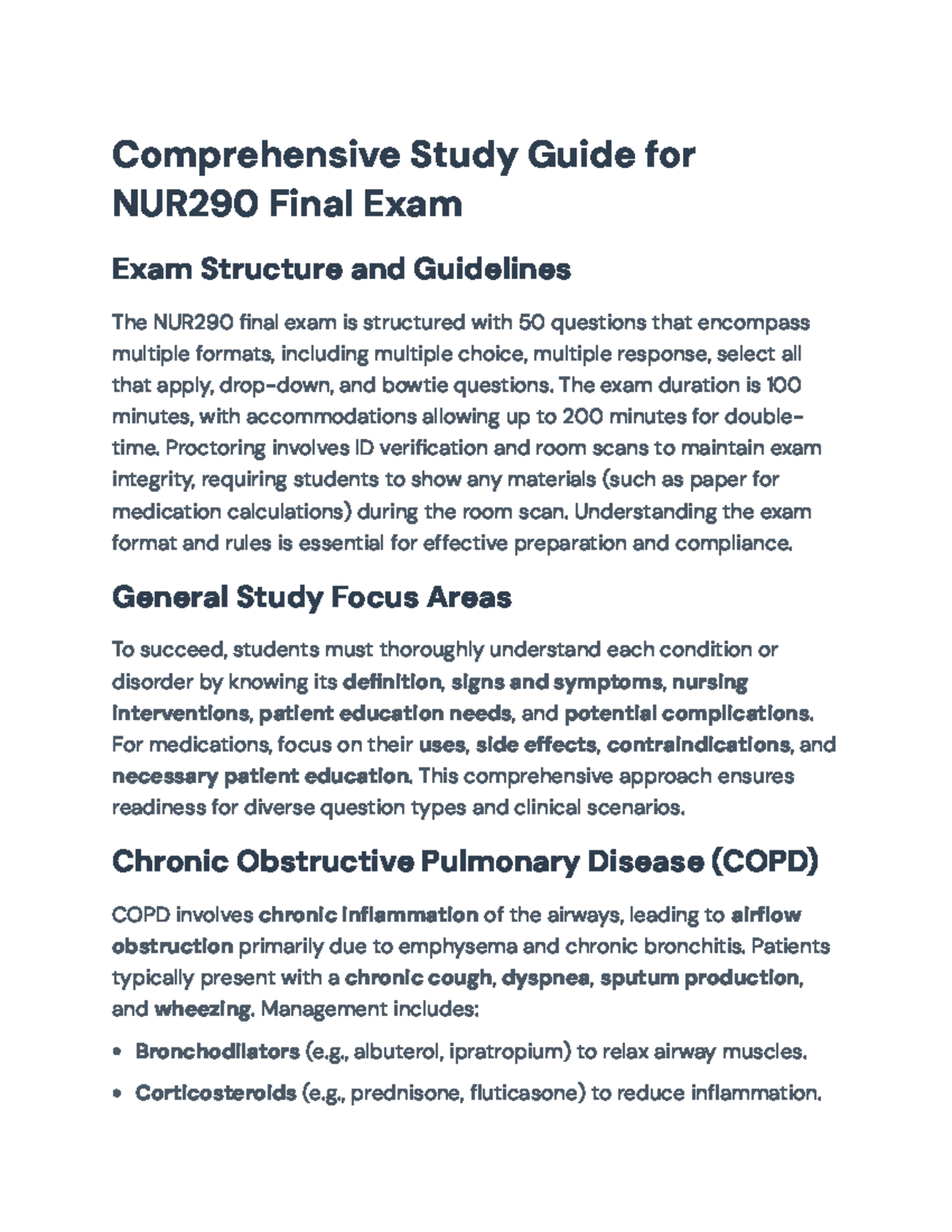 Comprehensive Study Guide for NUR290 Final Exam Preparation - Studocu