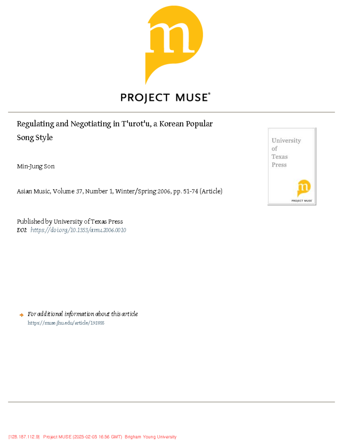 Regulating T'urot'u: The Evolution of Korean Popular Song Style ...