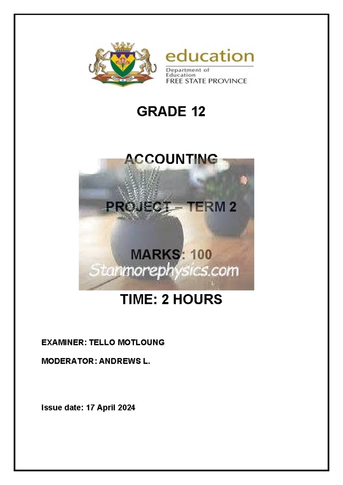 FS Accounting Grade 12 Term 2 Project 2024: Detailed Memo and ...
