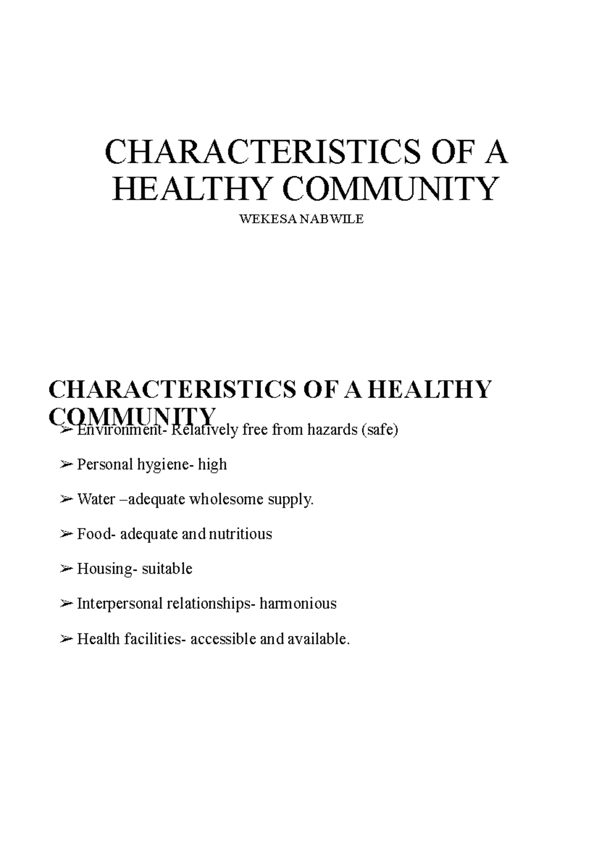 Characteristics of a Healthy Community: Key Factors and Roles - Studocu