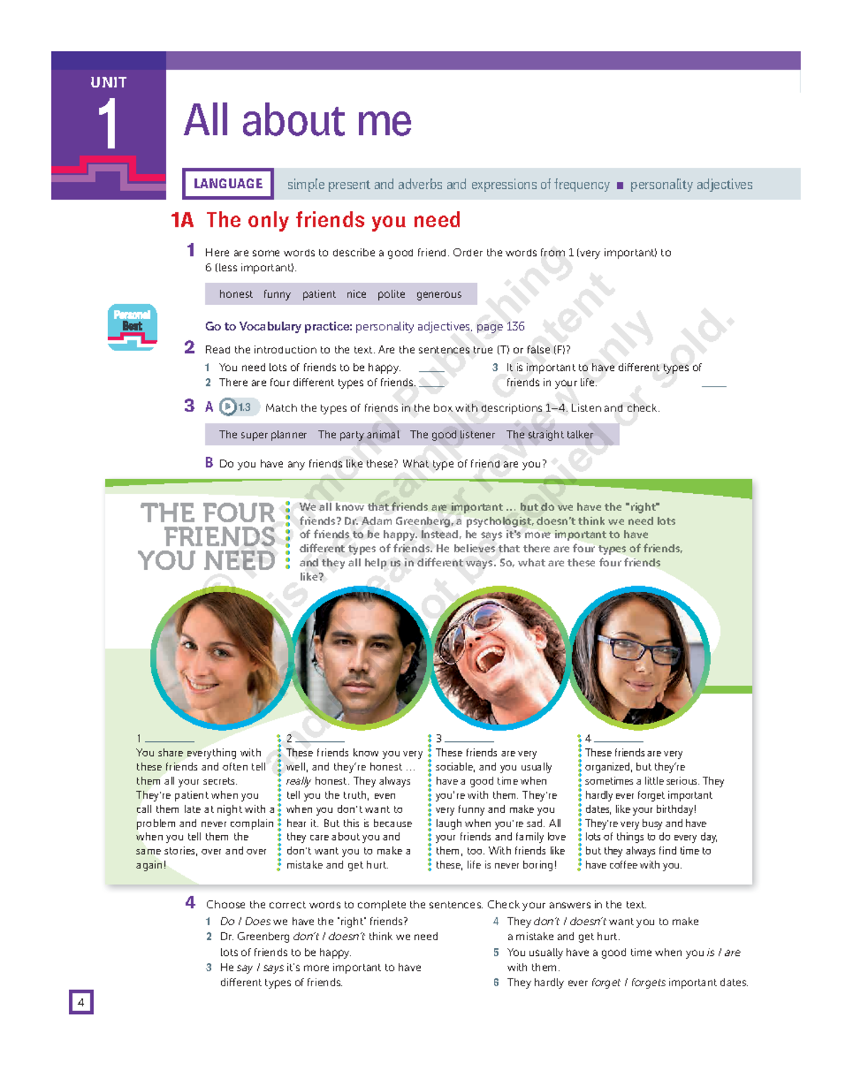 Personal Best B1 Students Book SU - LANGUAGE UNIT 1A The only friends ...