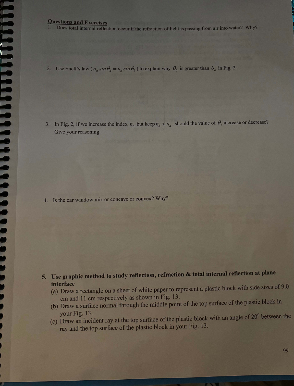 EXP 10 questions - Questions and Exercises 1. Does total internal ...