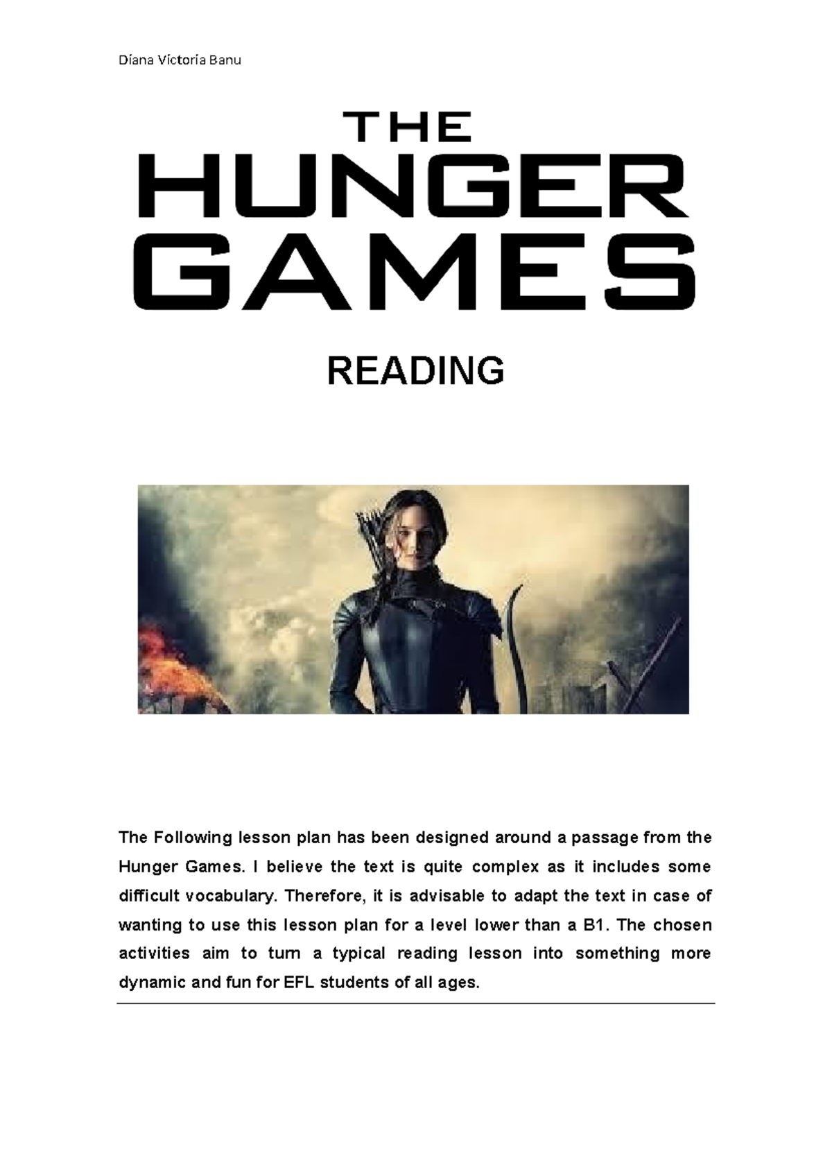 HUN 101: Lesson Plan on The Hunger Games for EFL Students - Studocu