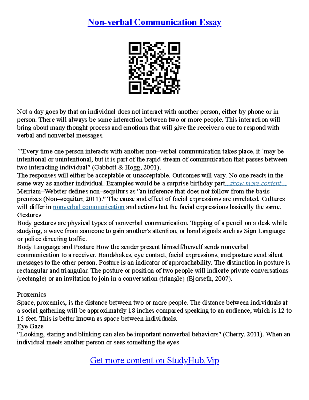 Non Verbal Communication Essay - Non-verbal Communication Essay Not a ...