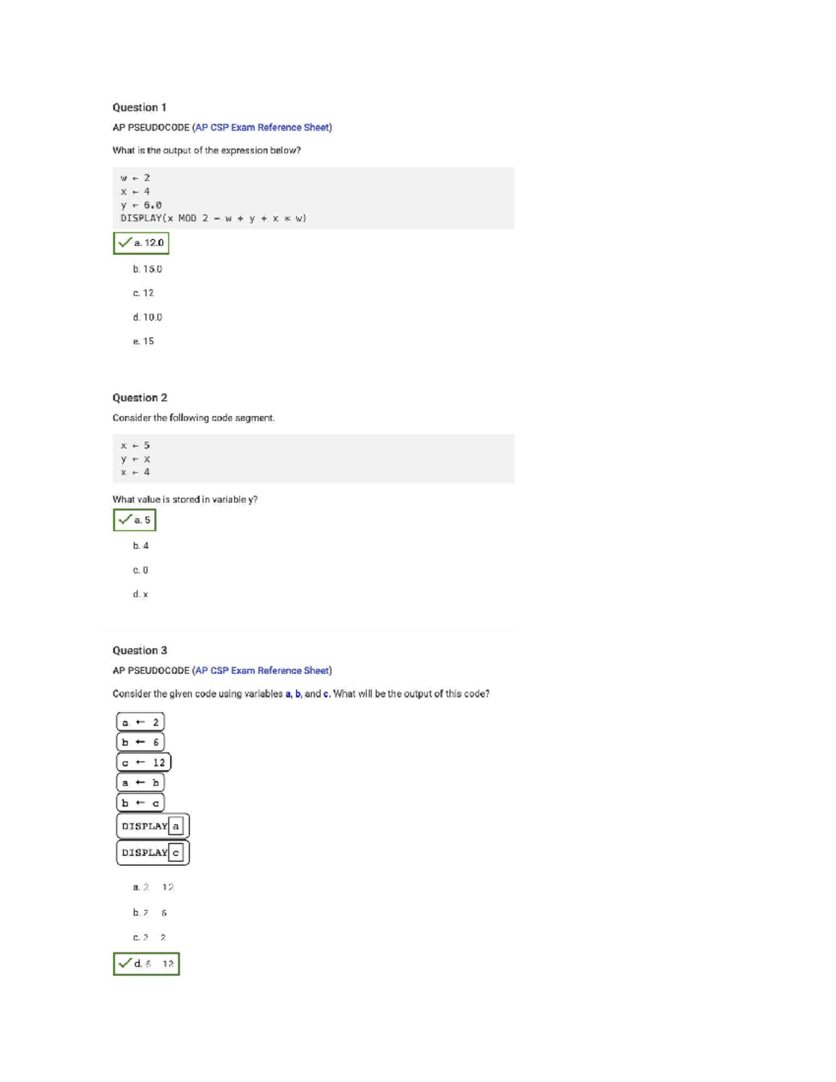 Week 4 Quiz - AP CSP Pseudocode Exam Questions - Studocu