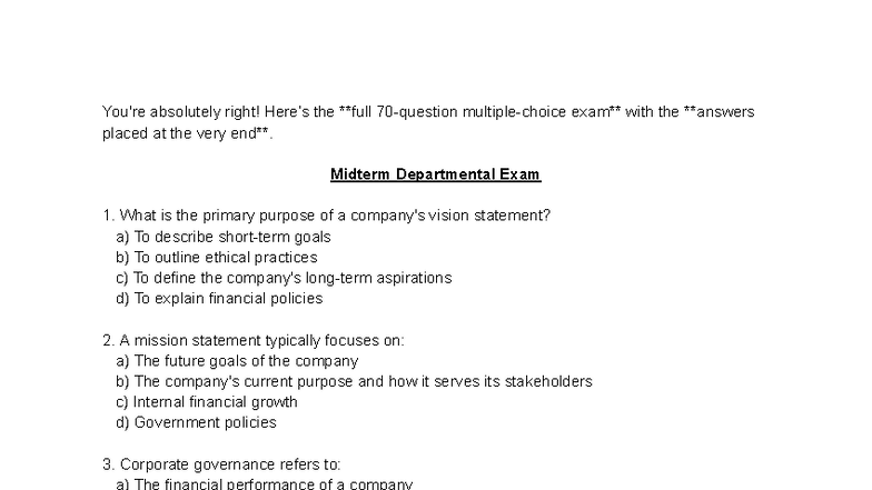 GOV 101 Midterm Exam Review: Corporate Governance & Ethics - Studocu