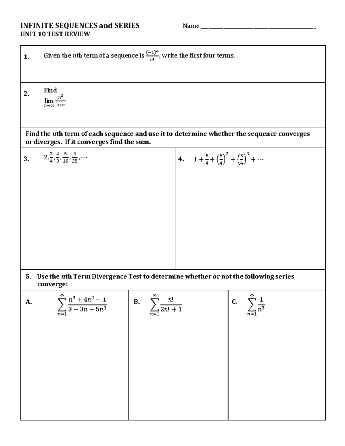 Unit 10 first half - AP Calc BC review Unit 10 - INFINITE SEQUENCES and ...
