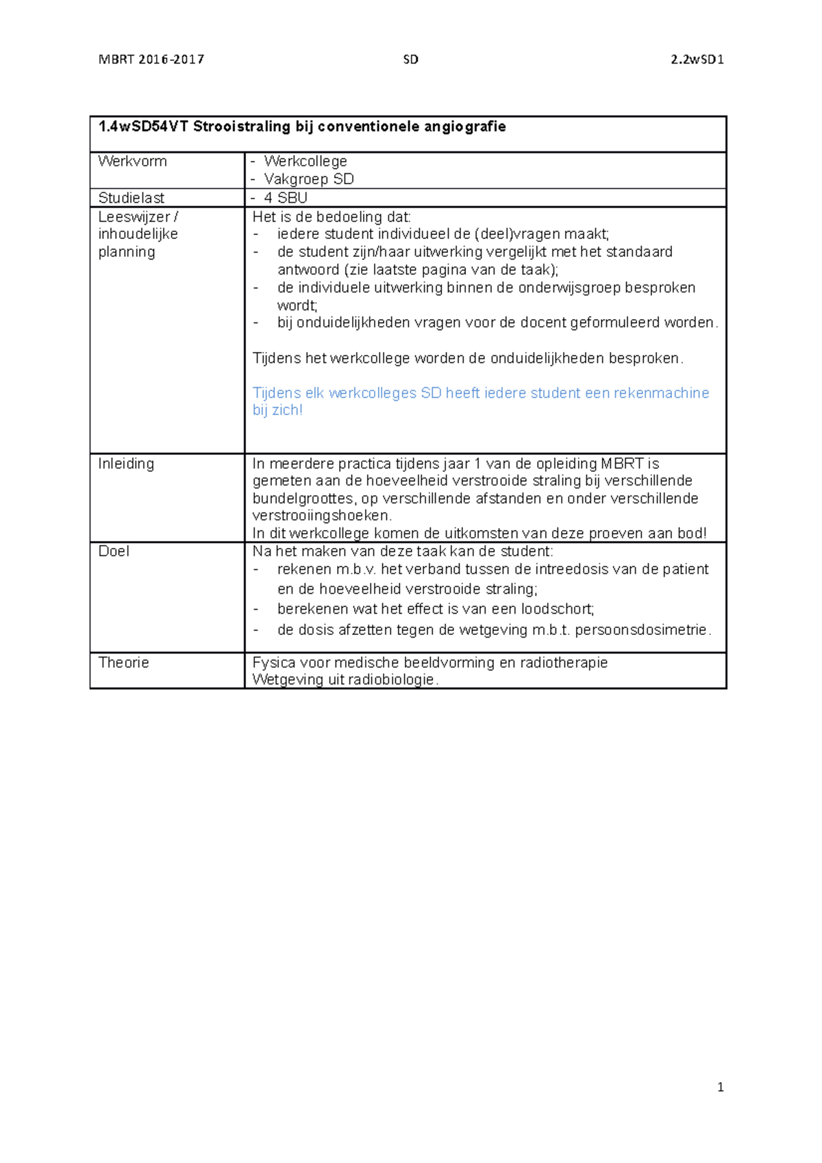 MBRT Werkcollege 1.4: Strooistraling en Angiografie Uitwerkingen ...