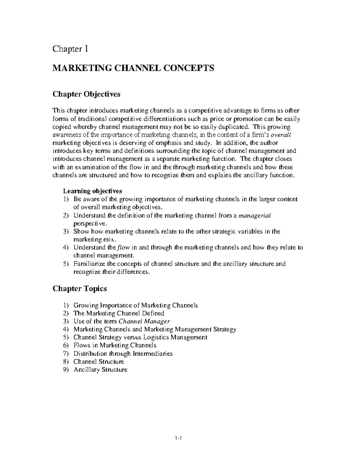 Chapter 1 Marketing Channel Concepts - Chapter 1 MARKETING CHANNEL ...